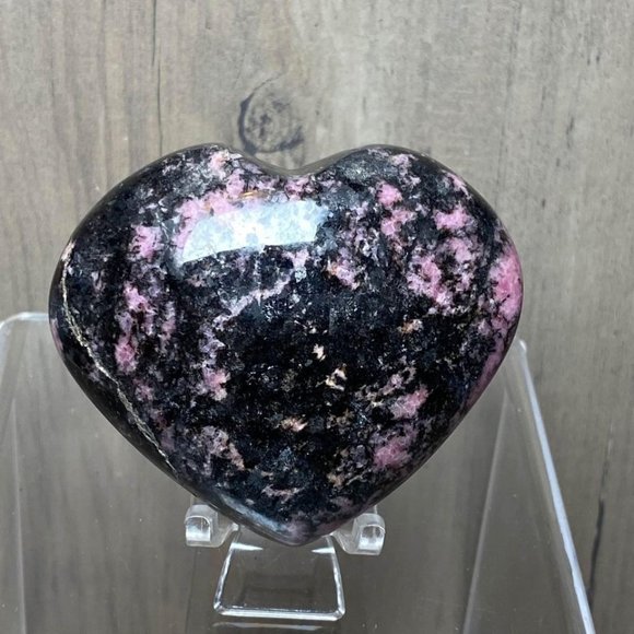 Accents | Rhodonite Crystal Stone Heart Carving Pink Black | Poshmark
